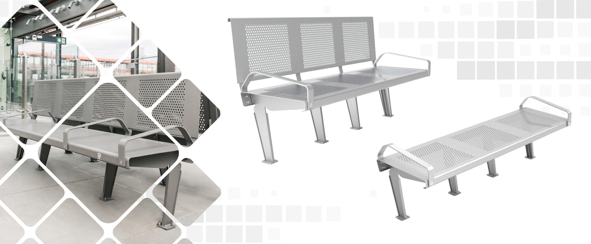 Metal Transit Bench CAL-717/ Metro Bench - Canada