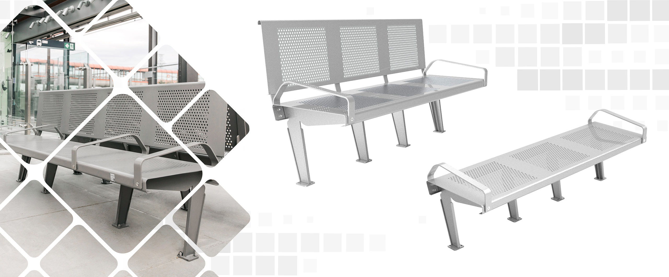 Metal Transit Bench CAL-717/ Metro Bench - Canada